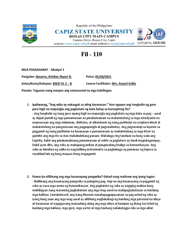 Fil 110 Module 3 Navarro Kristian Skyzer B BSED FIL 2B | PDF
