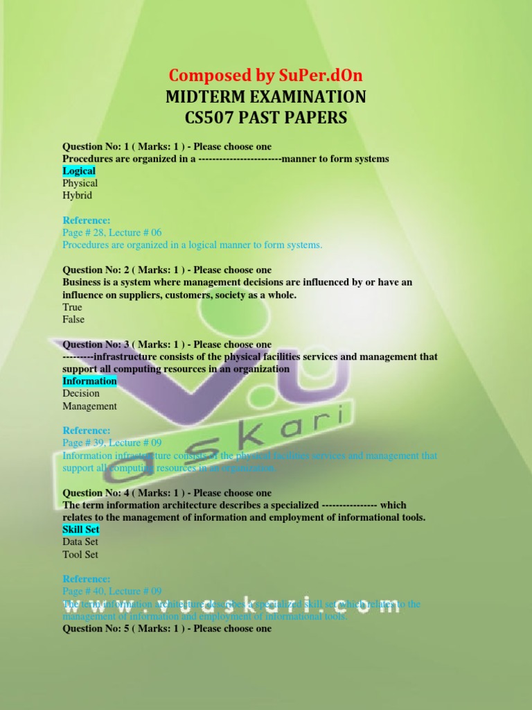 CS507 - Information Systems Solved | PDF | System | Computing