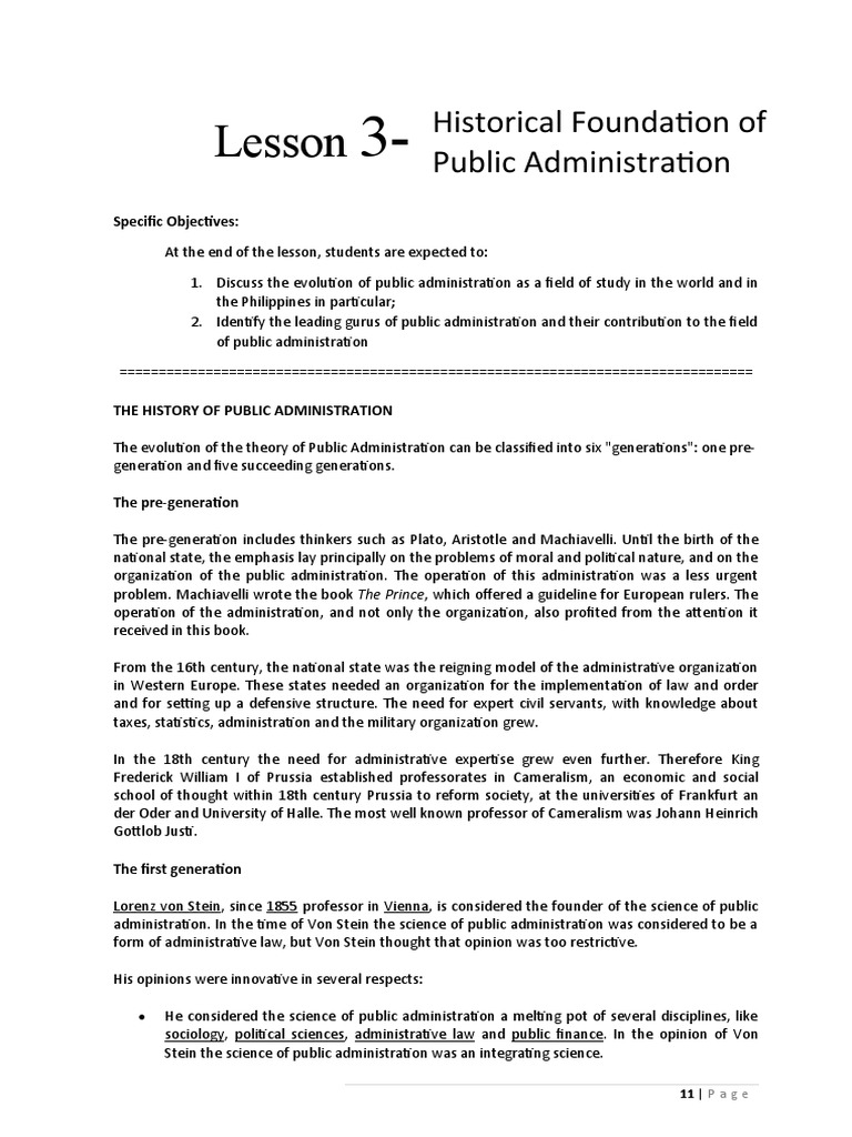 Lesson: Historical Foundation of Public Administration | PDF | Public ...