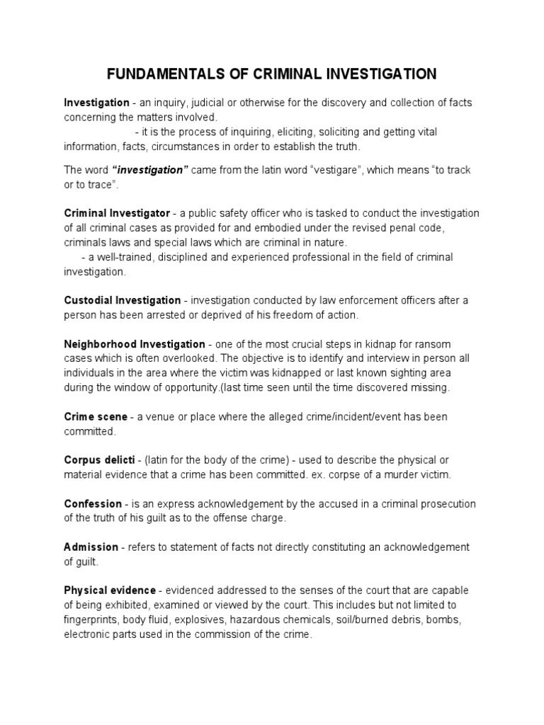 Fundamentals of Criminal Investigation | PDF | Crime Scene | Confession ...