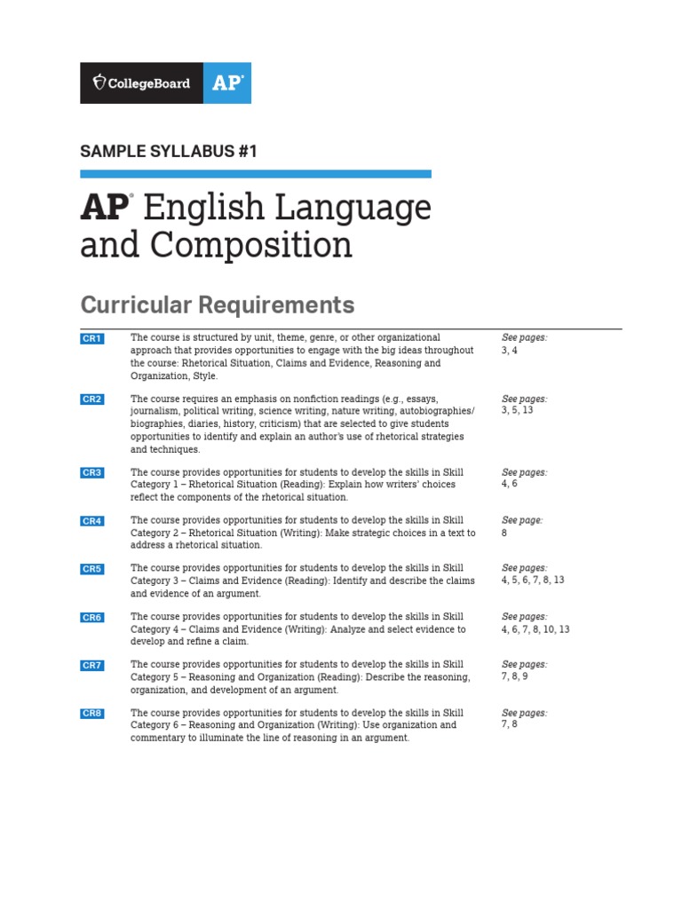 AP English Language Sample Syllabus 1 | PDF | Essays | Rhetoric