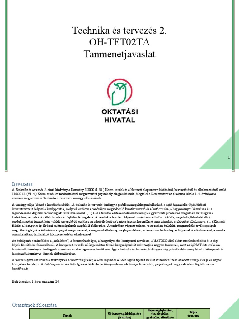 OH-TET02TA Technika Tervezes 2 Tanmenet | PDF
