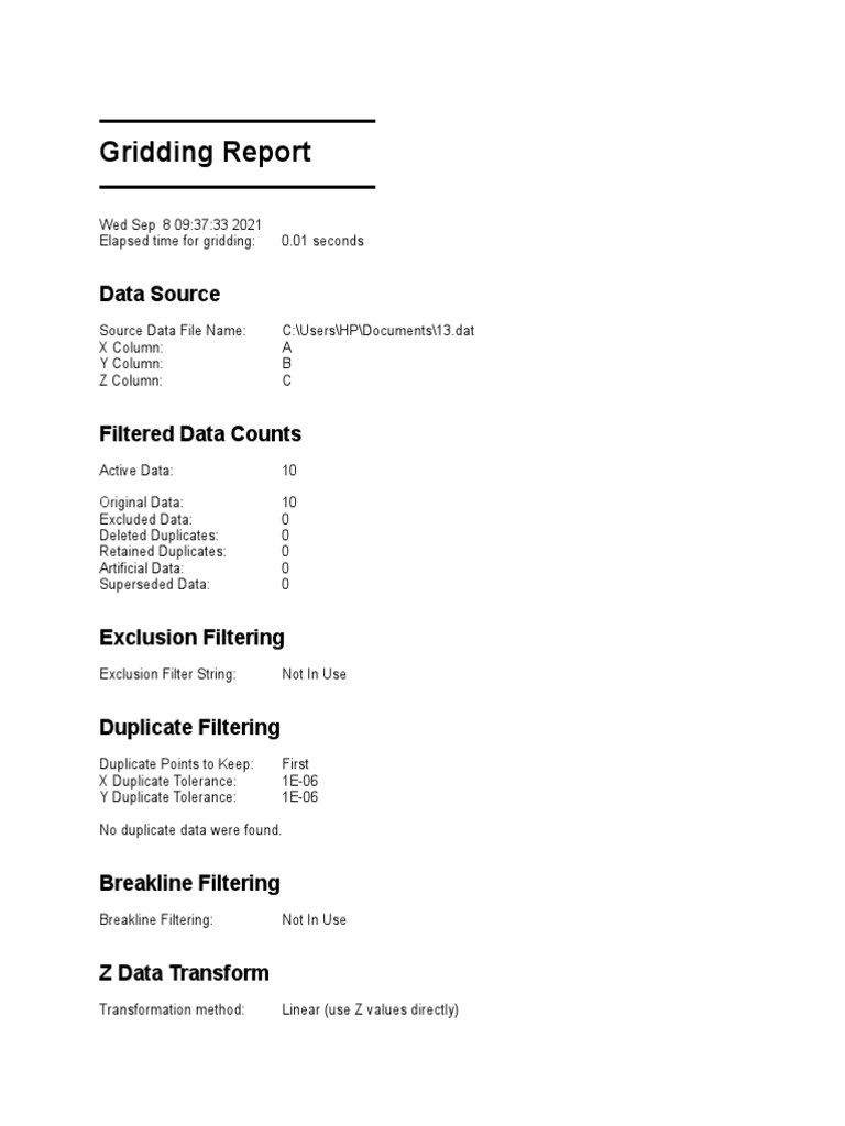 Gridding Report - : Data Source | PDF | Mean | Errors And Residuals