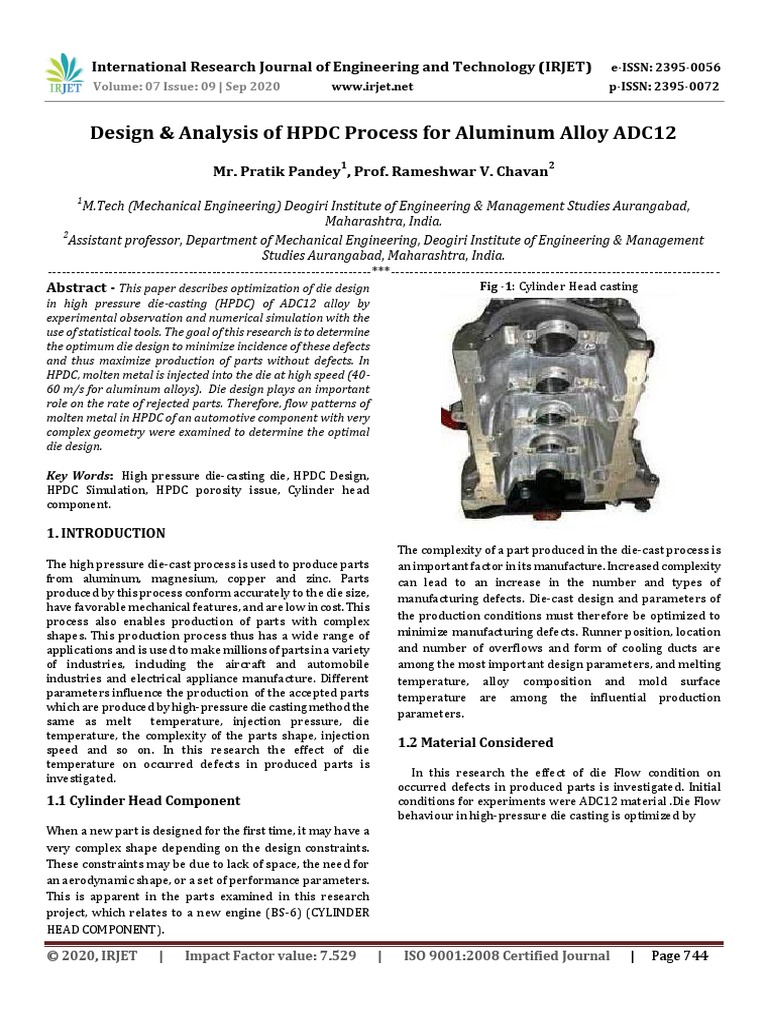 Design & Analysis of HPDC Process For Aluminum Alloy ADC12 | Download ...