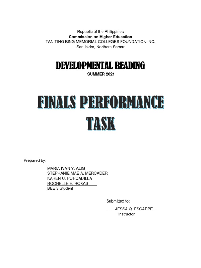 Dev - Reading Final Performance Task | PDF | Reading Comprehension ...