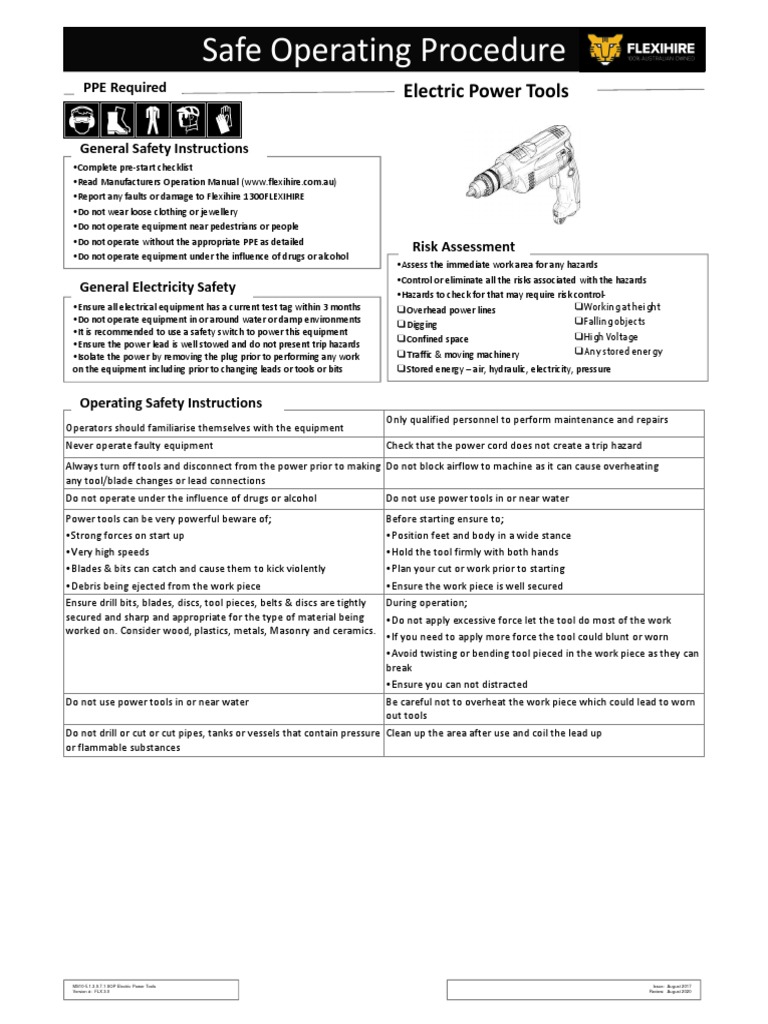 Standard Operating Procedures of Power Tools 2 | PDF | Personal ...