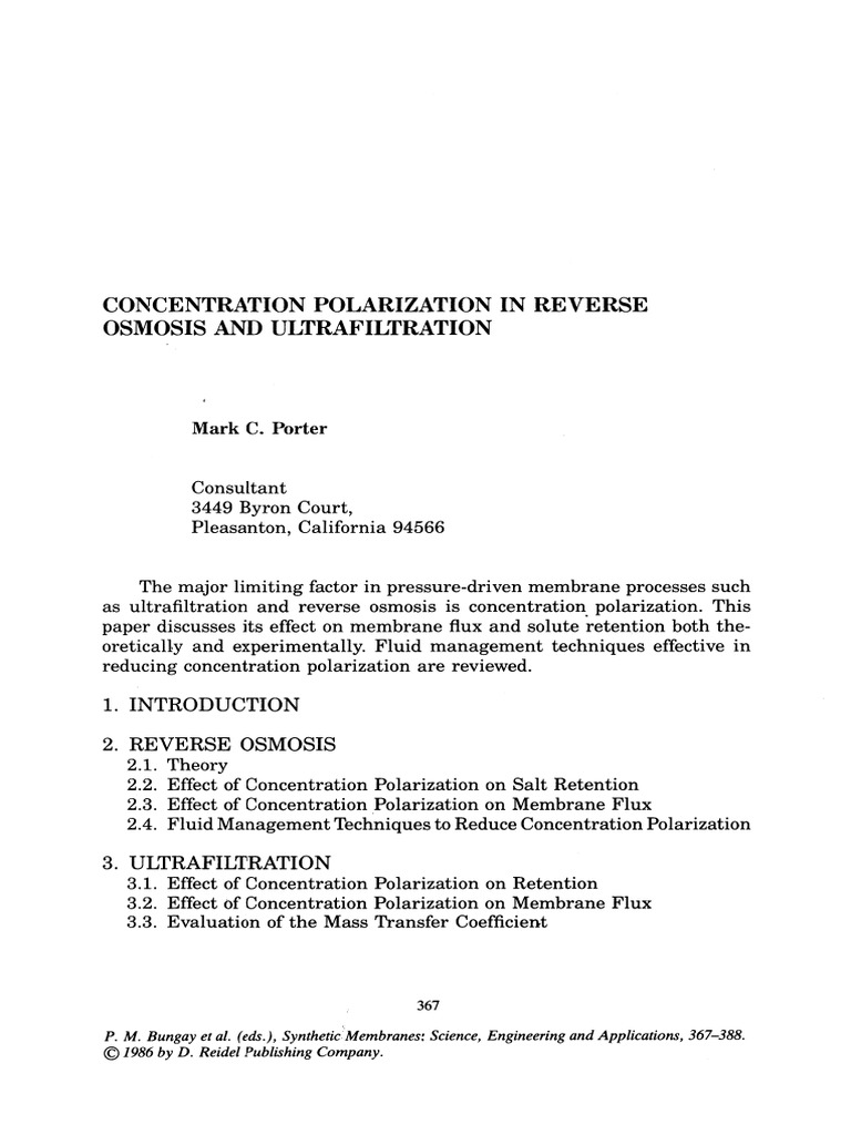Concentration Polarization in Reverse Osmosis and Ultrafiltration | PDF | Membrane | Osmosis