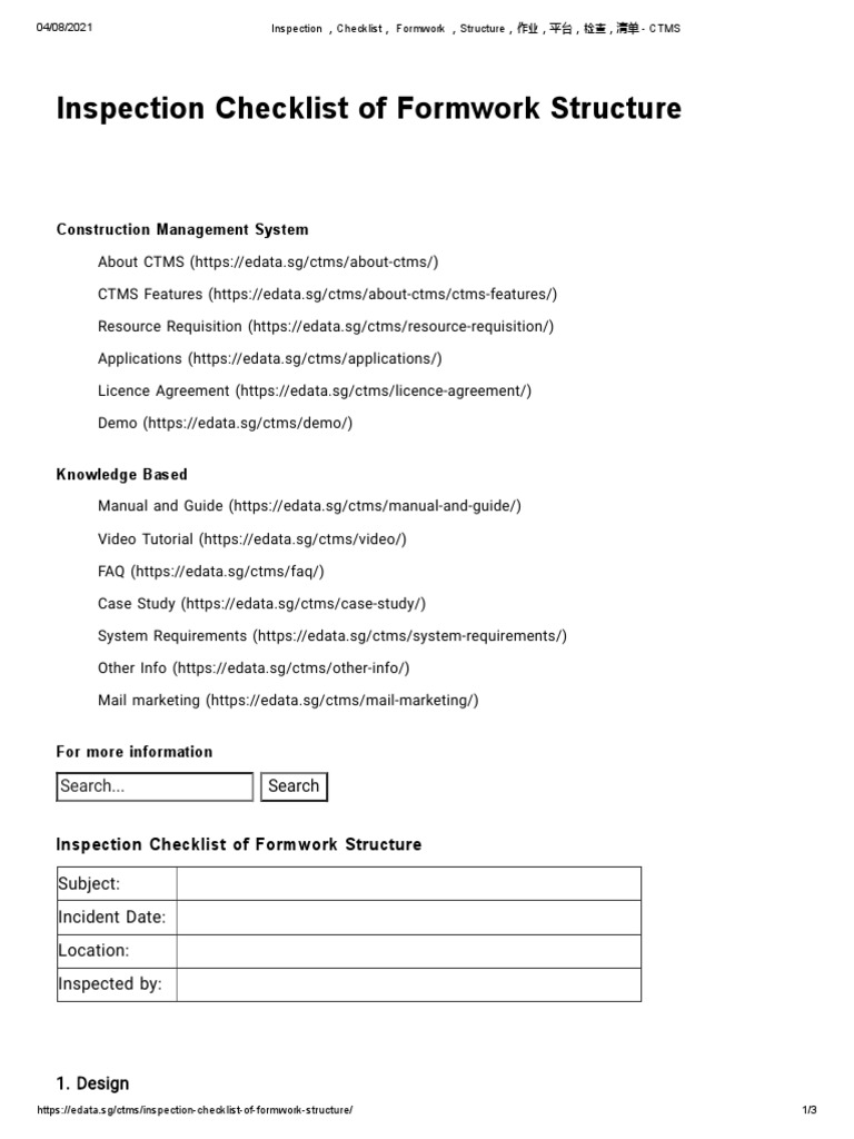 Checklist For Civil Formwork Structure | PDF