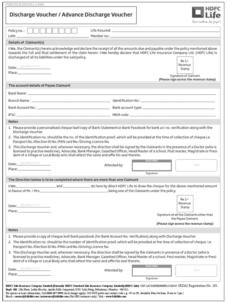 Advance Discharge Voucher. | PDF | Identity Document | Cheque
