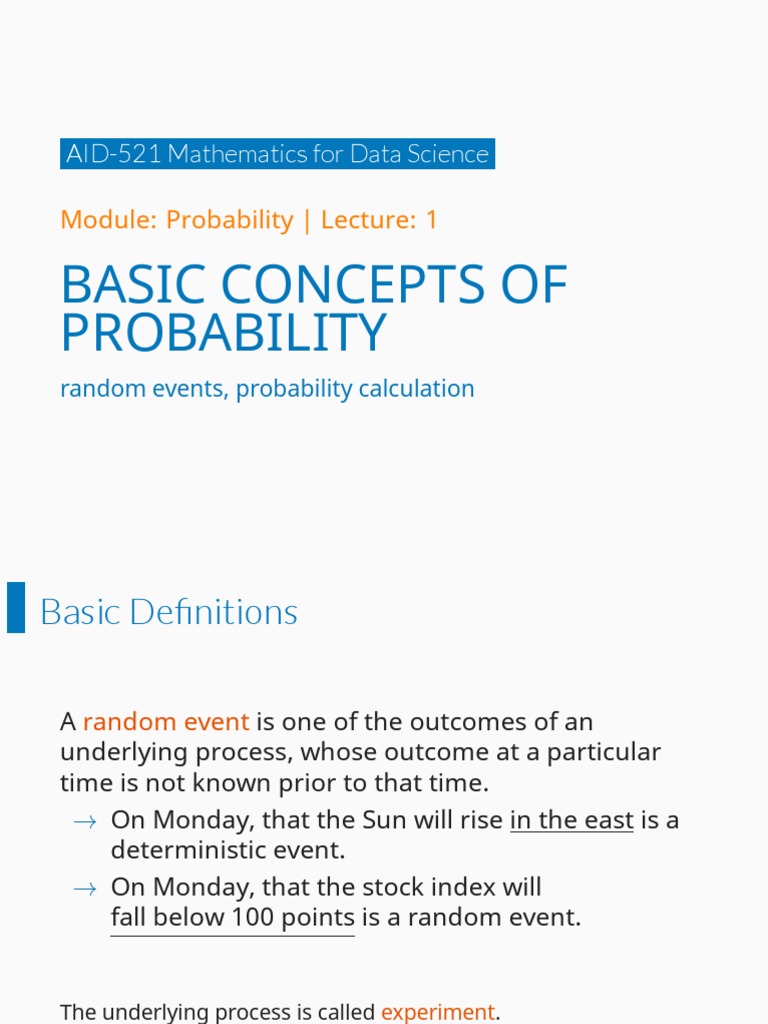 Basic Concepts of Probability: AID-521 Mathematics For Data Science | PDF | Probability ...
