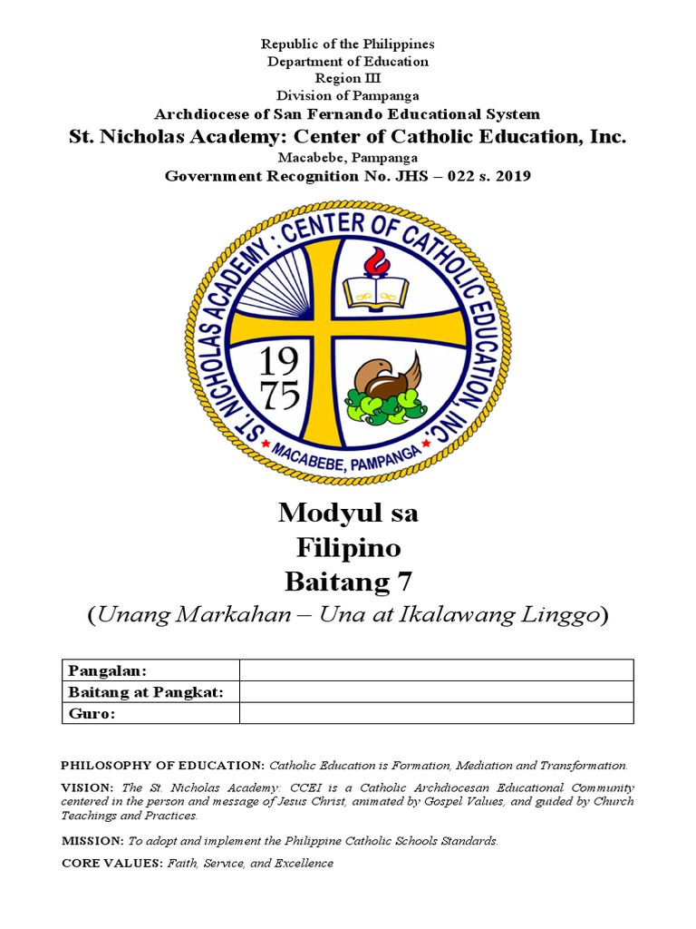 Modyul Sa Filipino 7 UNANG LINGGO REVISED | PDF