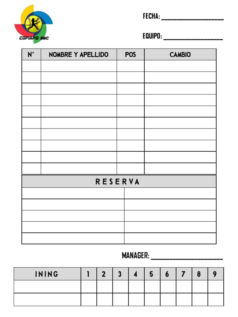 Hoja De Line Up Para Béisbol Pdf Negocios