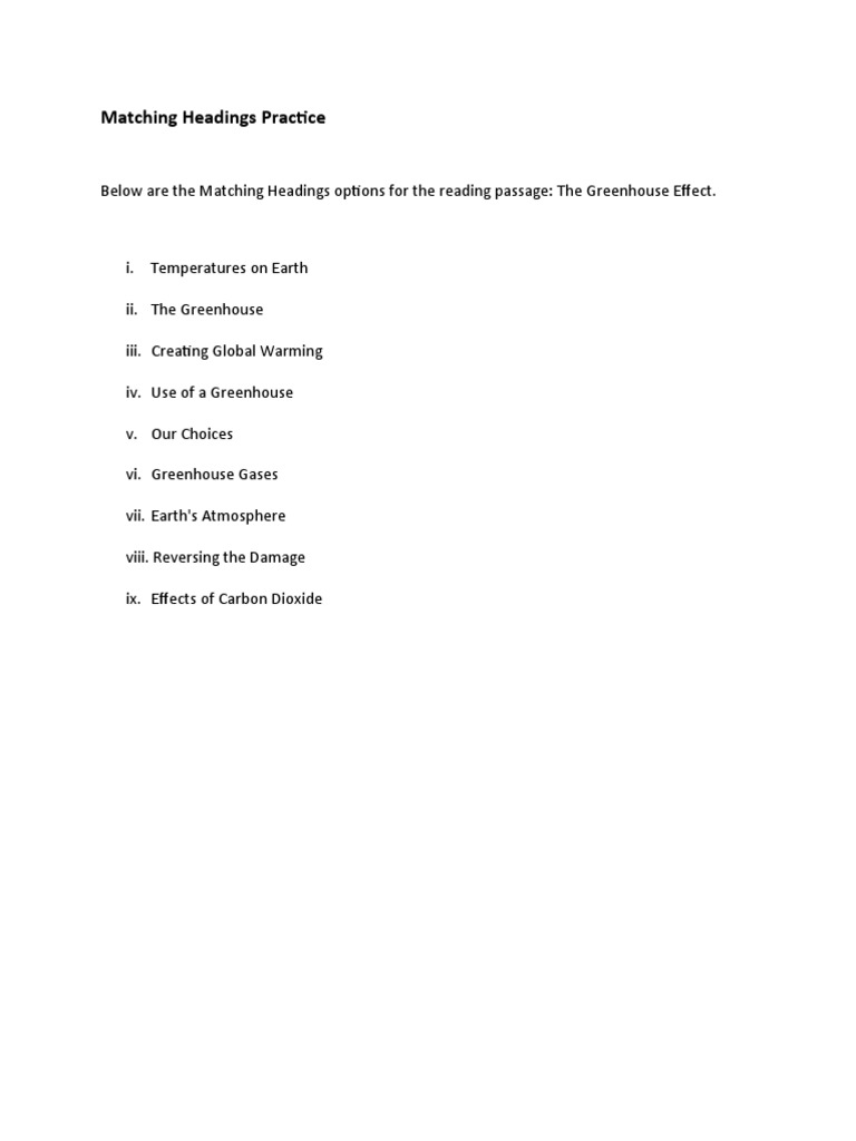Matching Headings Practice | PDF