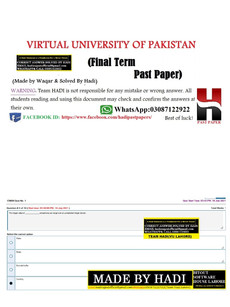 CS604 Final Term File 10 Solved by Hadi | PDF