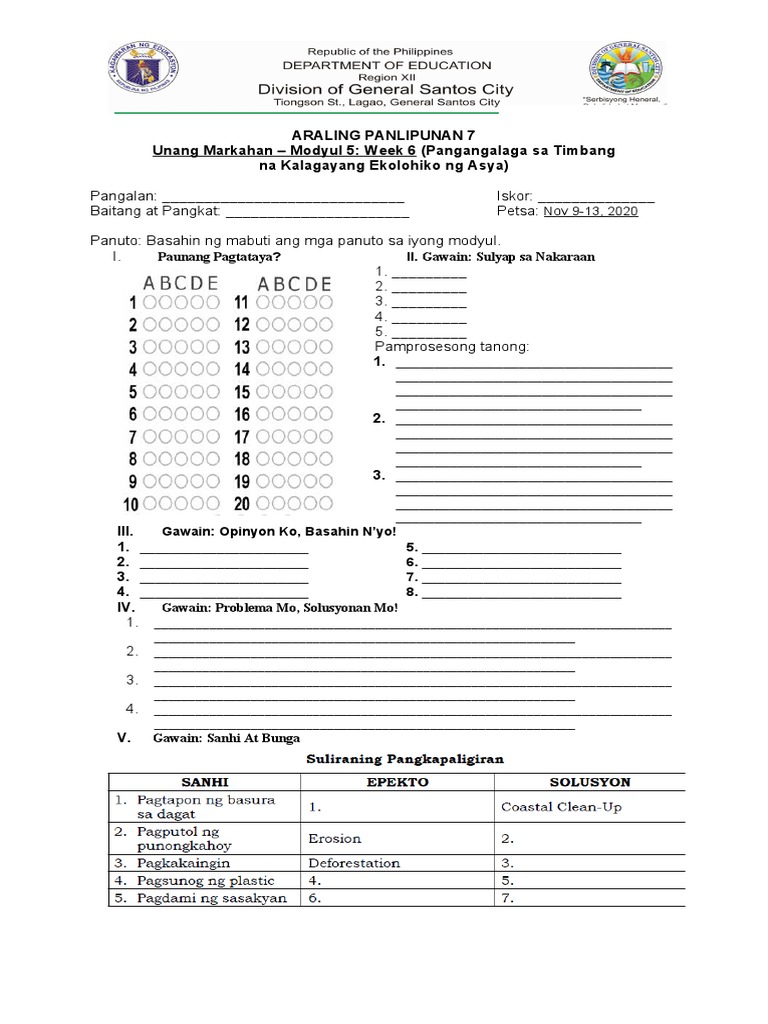 AP Answer SHEET Week 6 | PDF