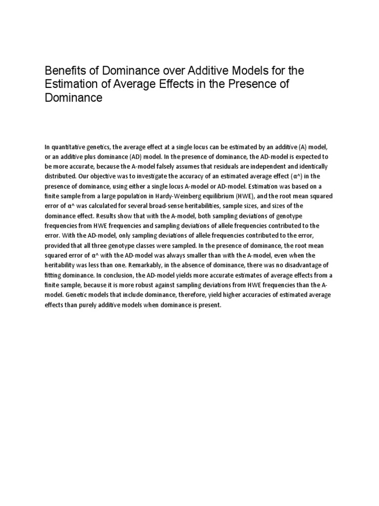 Benefits of Dominance Over Additive Models For The Estimation of ...