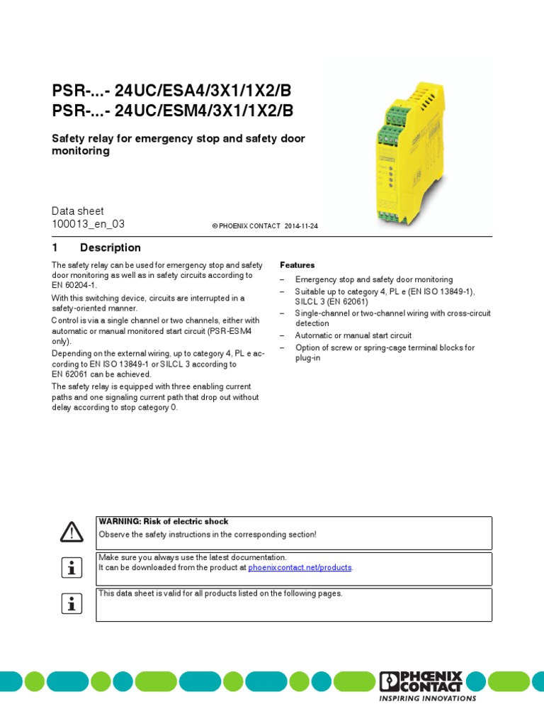 PSR-... - 24UC/ESA4/3X1/1X2/B PSR-... - 24UC/ESM4/3X1/1X2/B: Safety ...