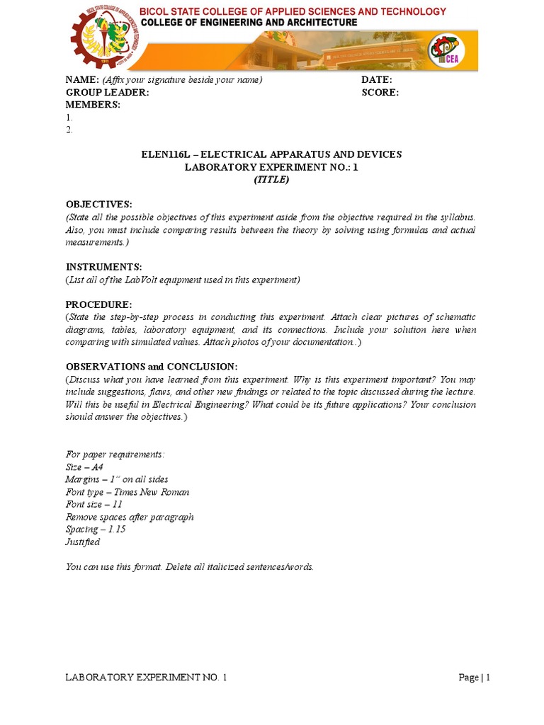 Laboratory Experiment Guide and Format | PDF