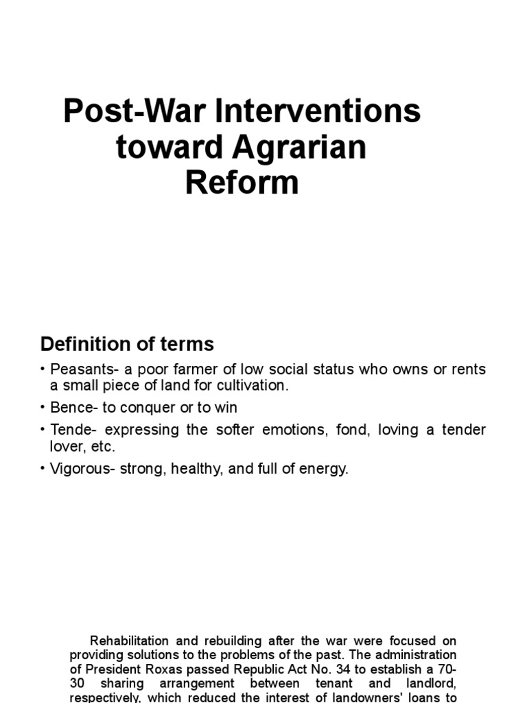 Post-War Interventions Toward Agrarian Reform | PDF | Leasehold Estate ...