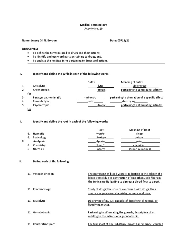 Medical Terminology: Drug Definitions | PDF | Drugs | Clinical Medicine