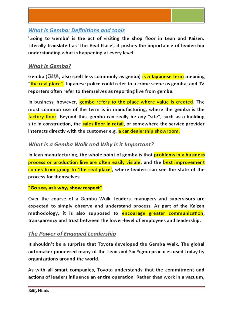 What Is Gemba: Definitions and Tools | PDF | Lean Manufacturing | Business