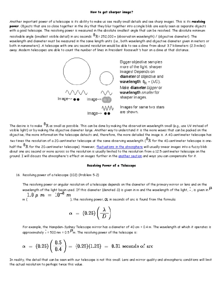 Resolving Power of A Telescope | PDF | Angular Resolution | Optics