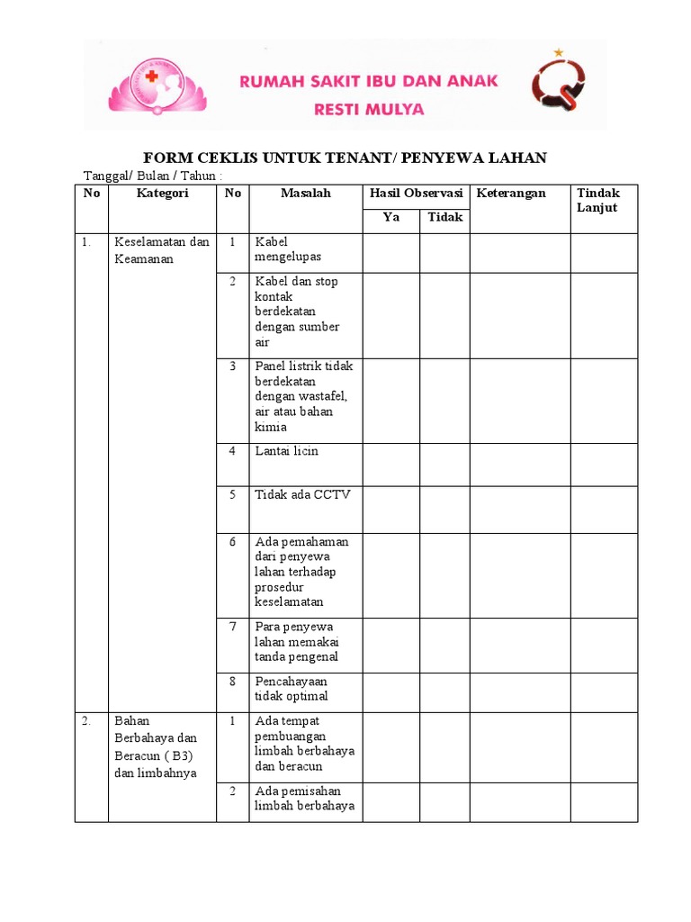 Form Ceklis Keselamatan Penyewa Lahan | PDF