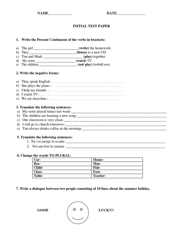 Initial Test Paper Sixth Grade | PDF