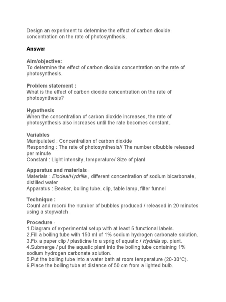 Design An Experiment To Determine The Effect of Carbon Dioxide ...