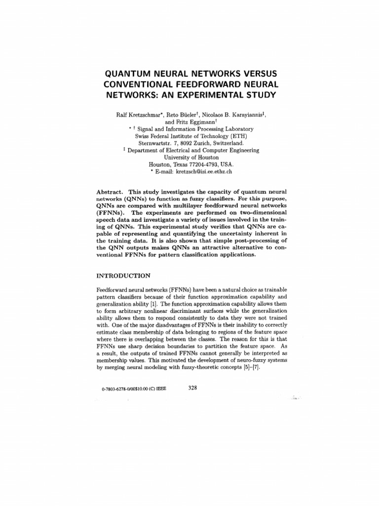 Quantum Neural Networks Versus Conventional Feedforward Neural N | PDF ...