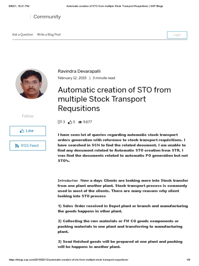 Automatic Creation of STO From Multiple Stock Transport Requsitions ...