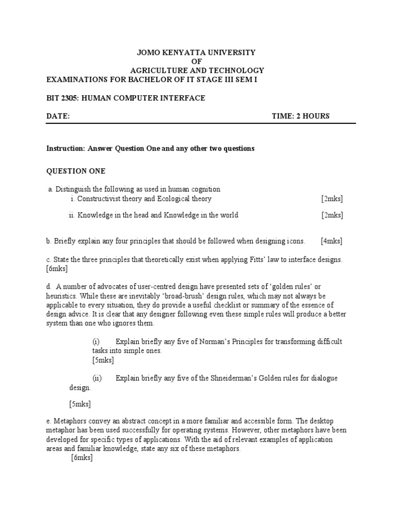 Bit 2305 Hci Exam | Download Free PDF | Conceptual Model | Usability