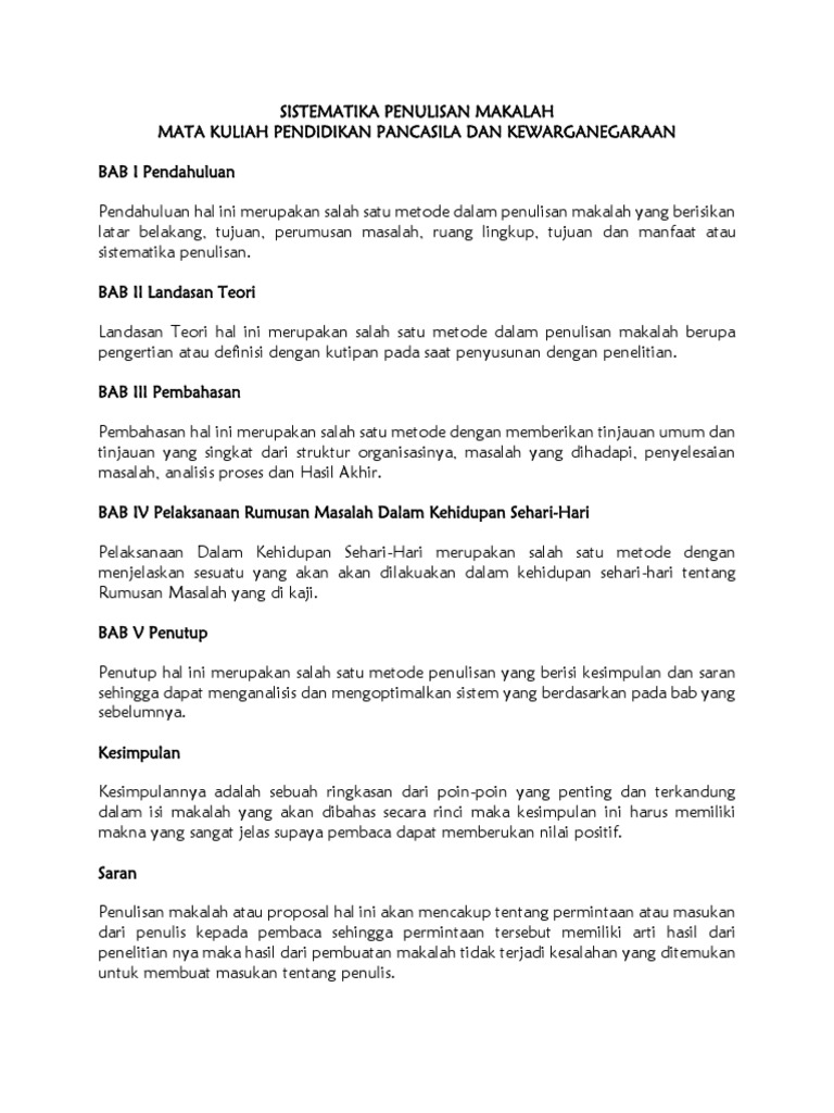 Sistematika Penulisan Makalah | PDF