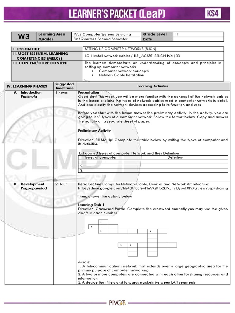 Tle11 Ict Computer Systems Servicing Q1 Q2 W3 Leap Pdf Computer Network Local Area Network