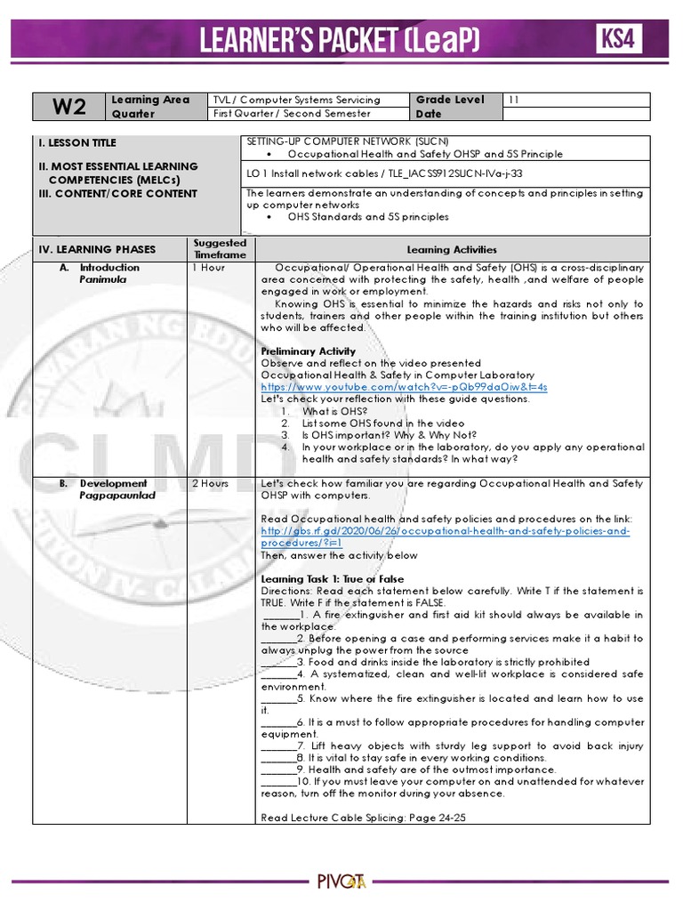 Tle11 Ict Computer Systems Servicing Q1 Q2 W2 Leap Pdf Occupational Safety And Health