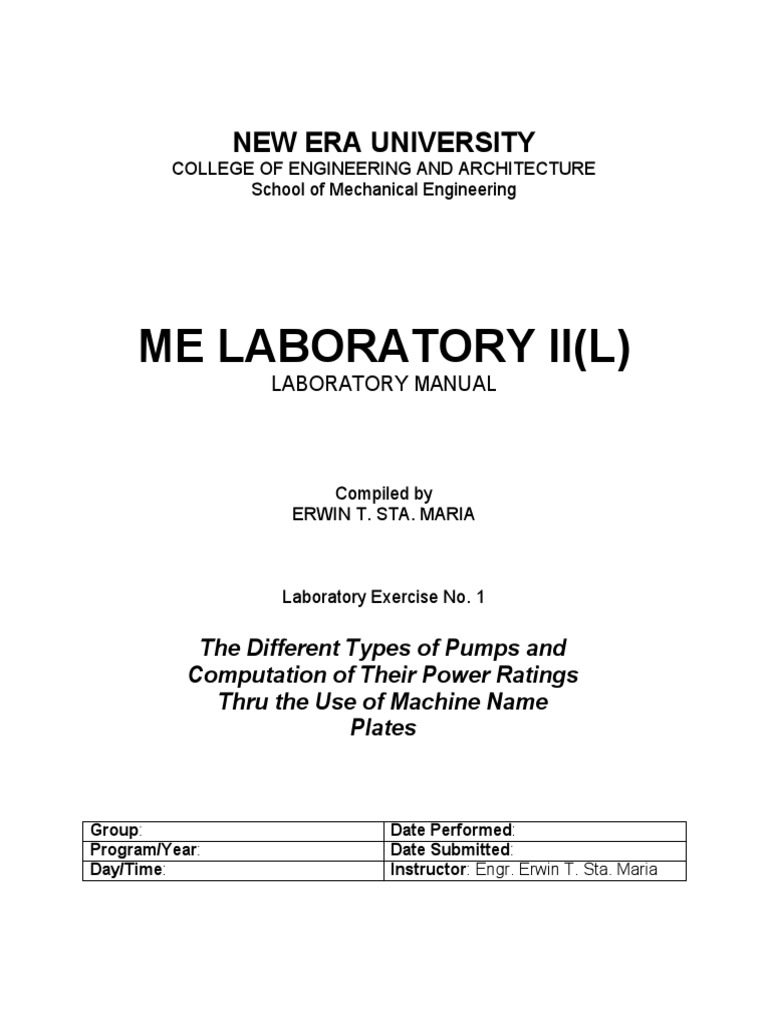 Types of Pumps and Power Ratings Lab | PDF | Pump | Engines