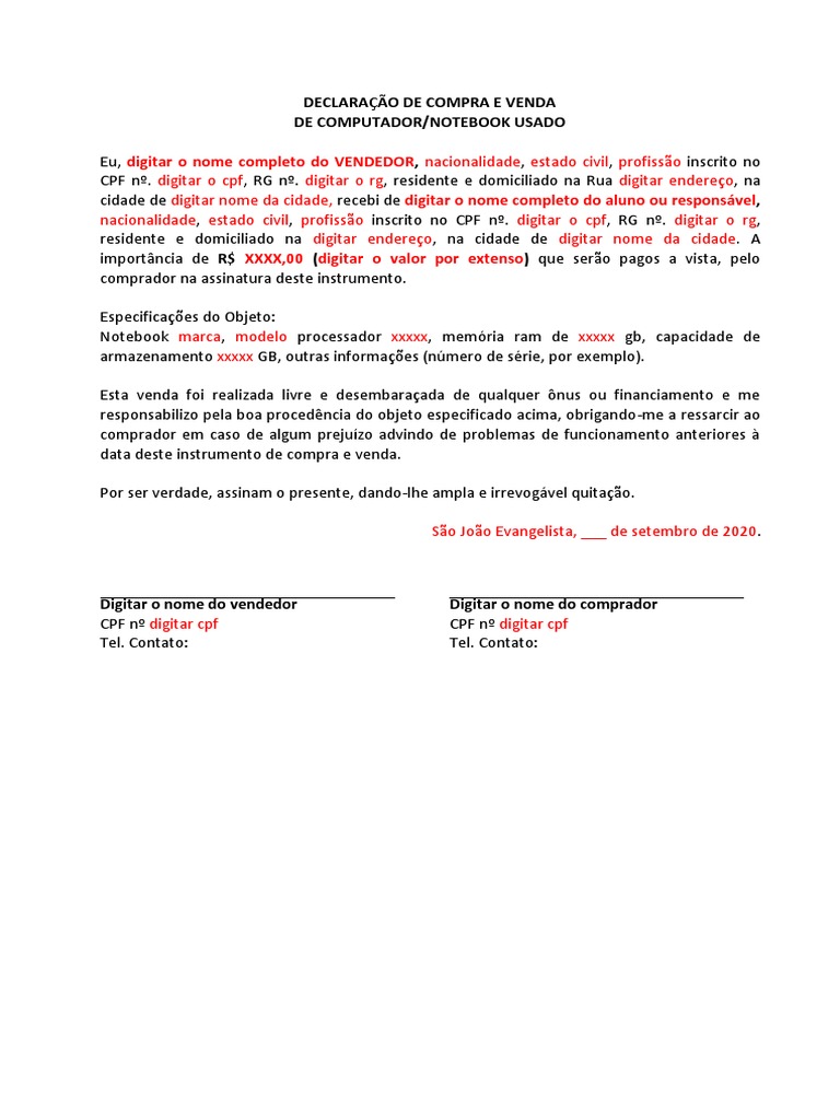 Modelo Declaracao Compra e Venda | PDF | Verdade
