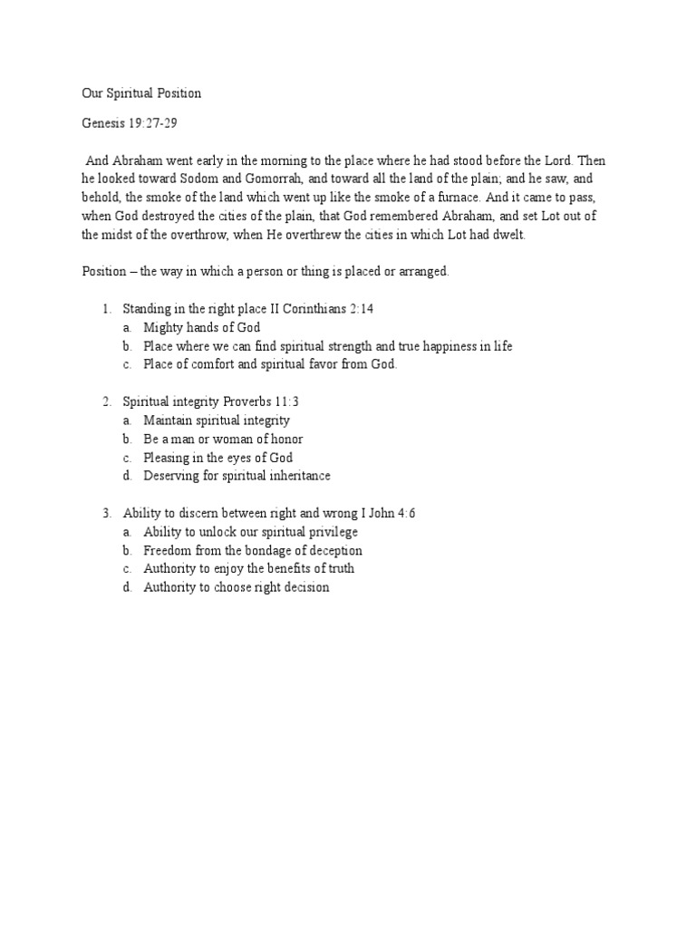 Our Spiritual Position: Standing in the Right Place with Integrity and ...