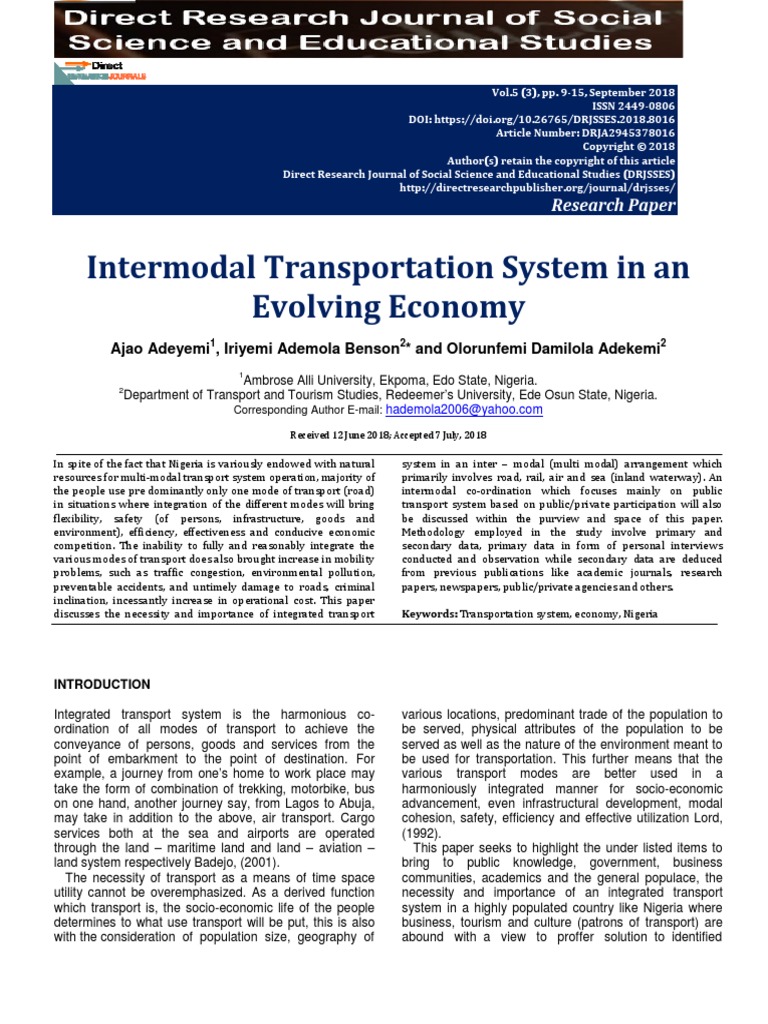 Intermodal Transportation System in An Evolving Economy: Research Paper ...