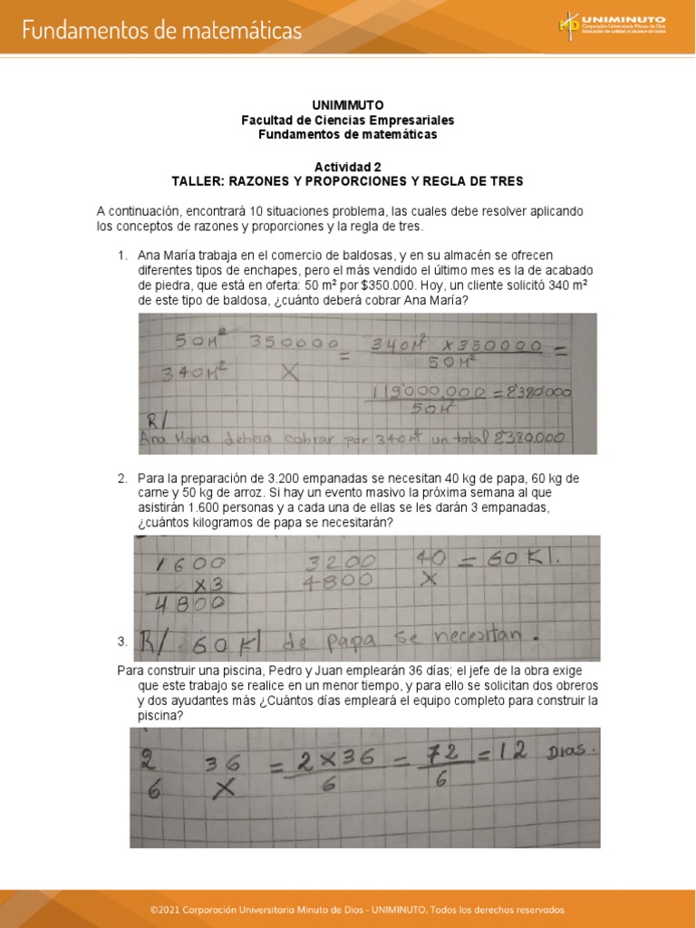 Taller Razones y Proporciones y Regla de Tres | PDF