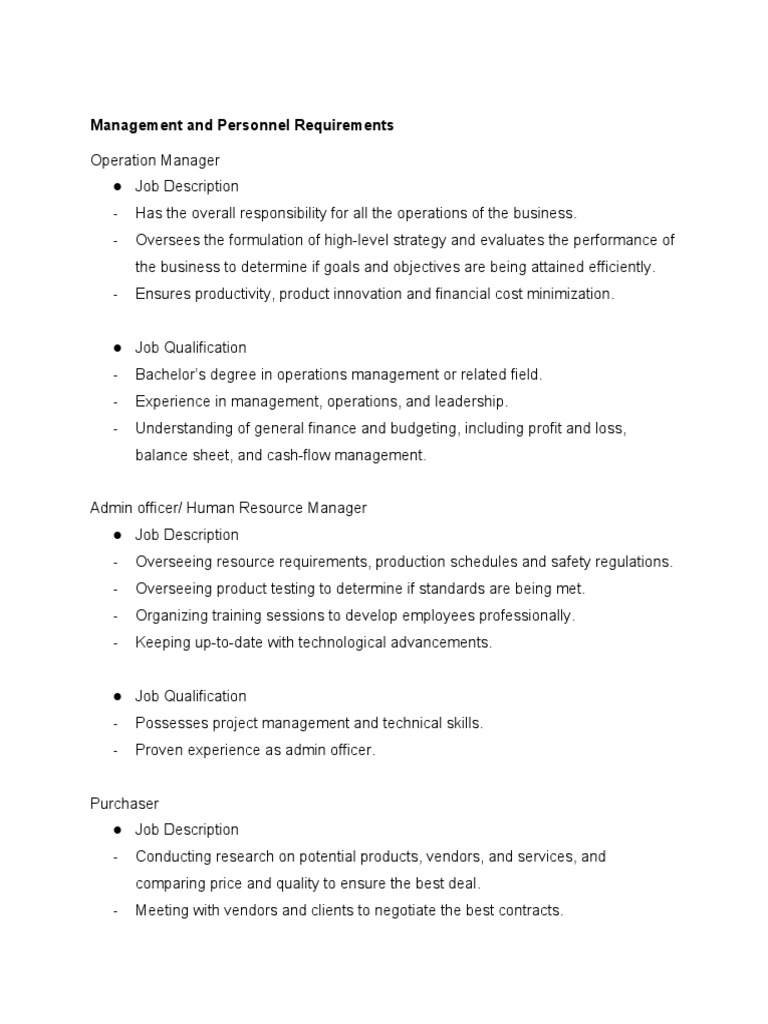 Management and Personnel Requirements | PDF | Employment | Accounting