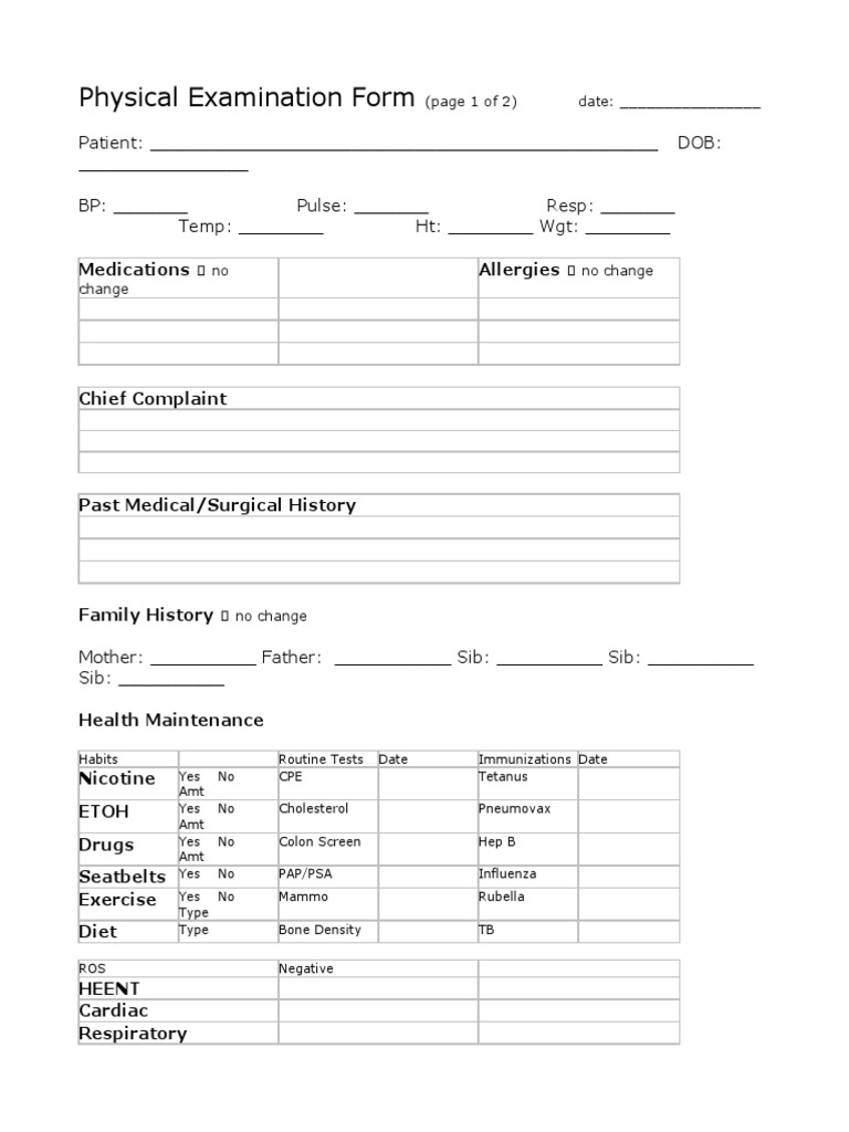 Comprehensive Physical Exam Template | PDF | Physical Examination ...