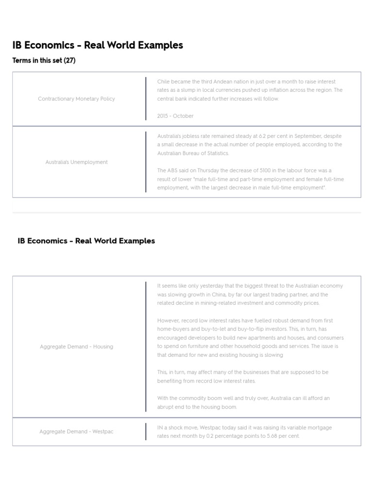 IB Economics - Real World Examples: Terms in This Set | PDF | Inflation ...