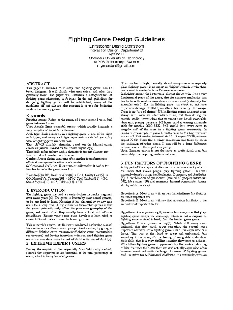 Fighting Genre Design Guidelines: Christopher Dristig Stenström | PDF