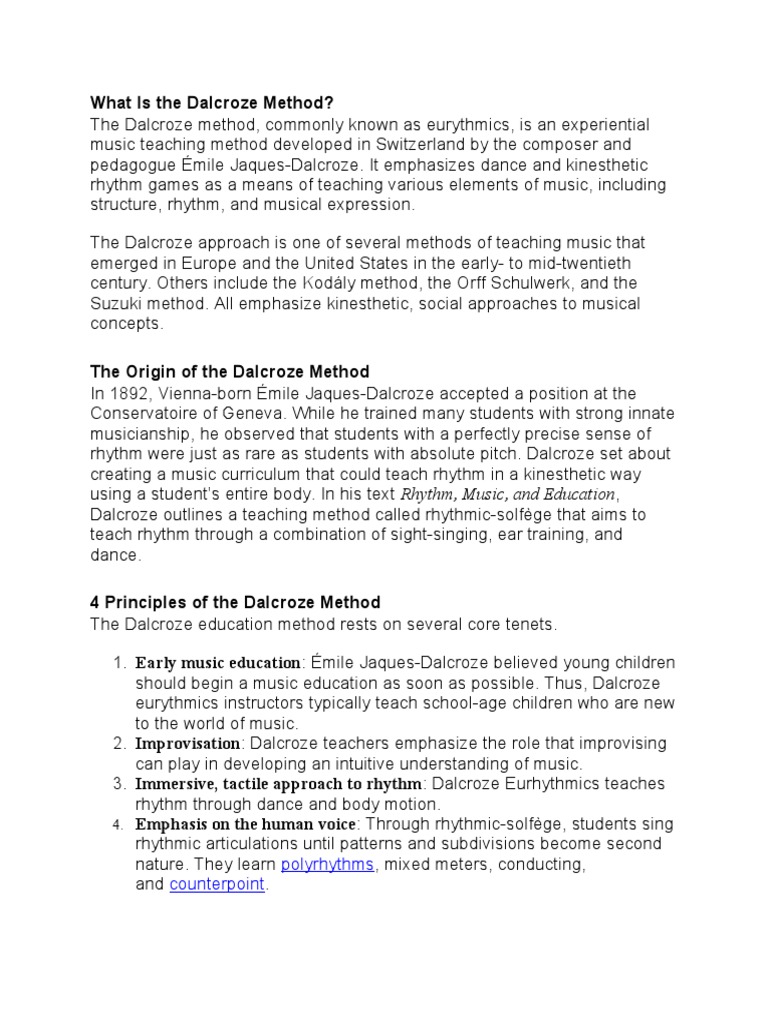 What Is The Dalcroze Method?: Emphasis On The Human Voice: Through ...
