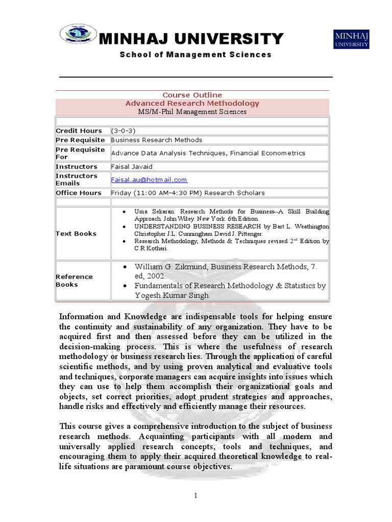 Advance Research Methodology Course Outline (M-Phil MGT) | PDF ...