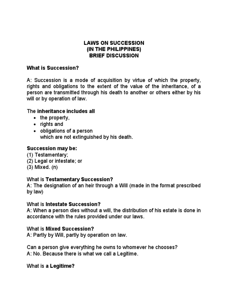 Philippine Laws on Succession Explained | PDF | Legitimacy (Family Law ...