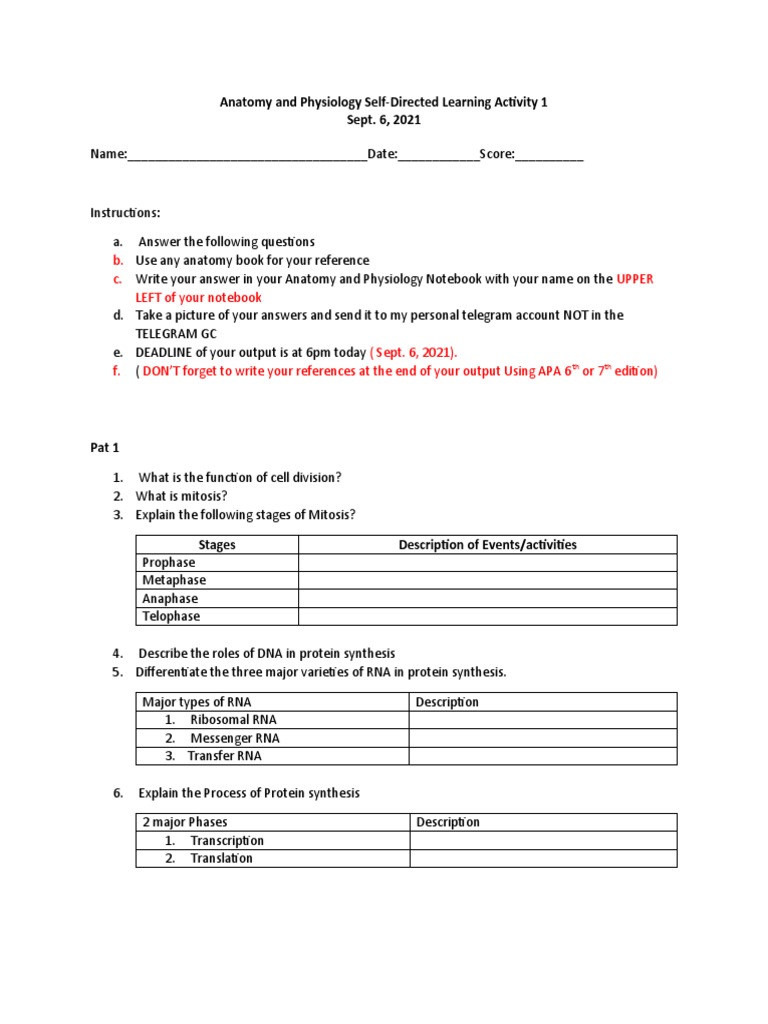 Anatomy and Physiology SDL 1 | PDF | Skin | Biology