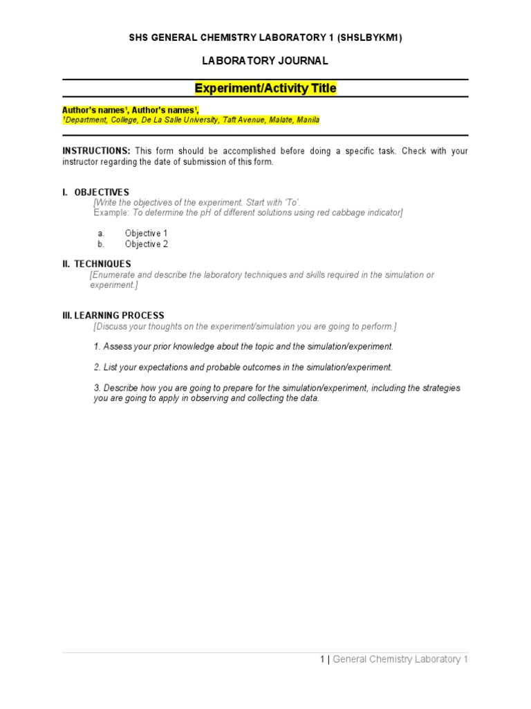 SHSLBYKM1 Lab Journal Template | PDF