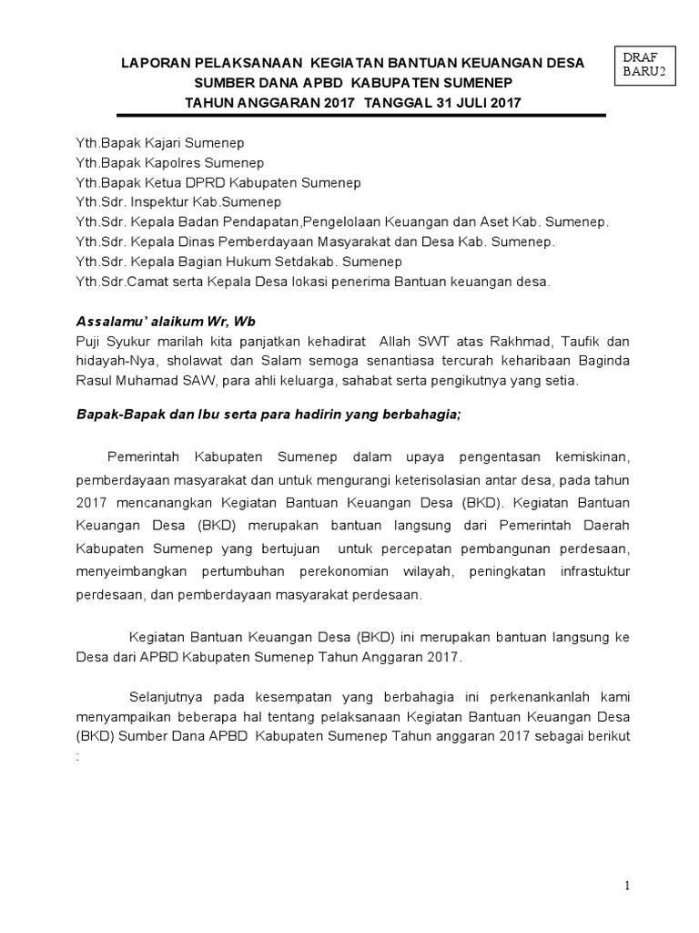 Sambutan BK Desa 2017 | PDF | Griya & Taman | Sains & Matematika